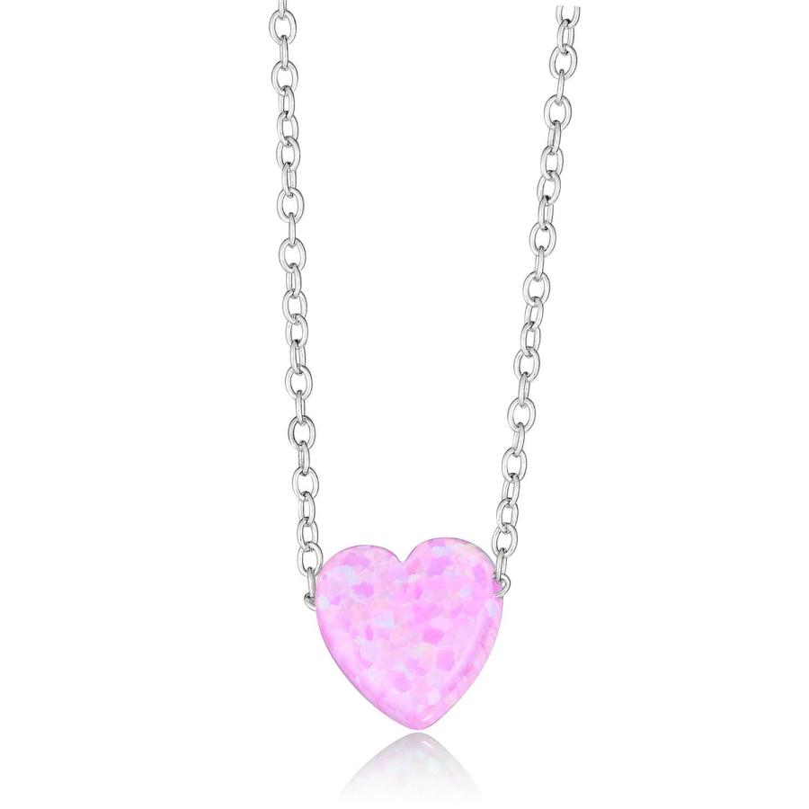 【並行輸入品】AVORA 925 Sterling Silver Simulated Pink Opal Heart Pendant Neck : Best Style - 通販 ...