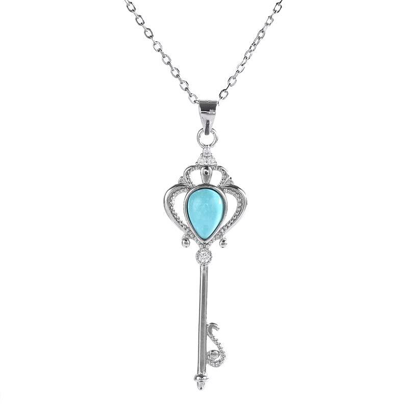Sterling Silver Natural Turquoise Key Pendant Necklace 17 Inch, 並行輸入品 ...