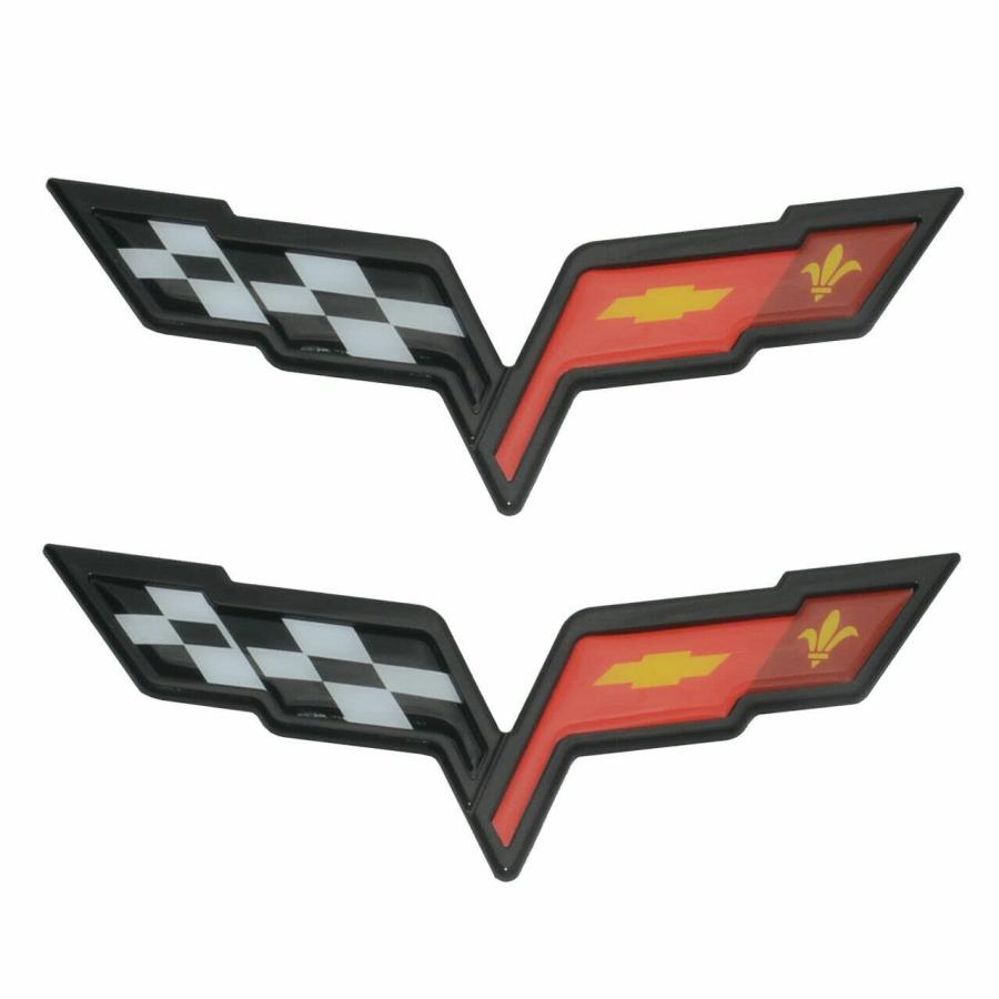 2Pcs C6 Corvette Emblem 2005 2013 Front Hood Rear Crossed Flags 並行輸入品 ...