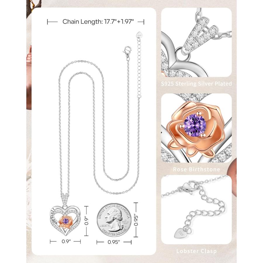 女性へのクリスマスギフト 妻 I Love You ハートネックレス ローズ誕生石 シルバージュエリー S925 アニバーサリーネ 並行輸入品 ネックレス・ペンダント