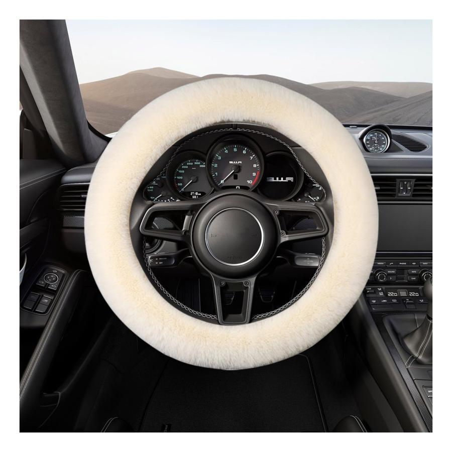 【並行輸入品】Suvnie Fur Wool Sheepskin Car Steering Wheel Cover, 15 Inch Fluf ...
