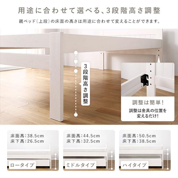 親子ベッド シングル 国産薄型3つ折りポケットコイルマットレス付き 木製 高さ調整 親子ベット すのこベッド トランドルベッド Twinel ...