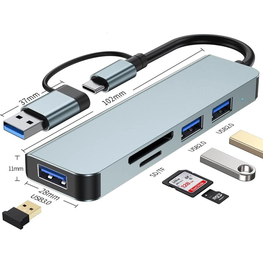 USBハブ Type-Cハブ 両用 5in1 USB3.0 USB2.0 SDカードリーダー microSD 変換 アダプタ 変換ケーブル タイプC ノートPC Chromebook ...