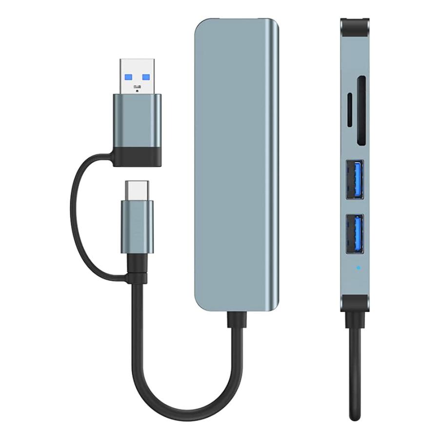 USBハブ Type-Cハブ 両用 5in1 USB3.0 USB2.0 SDカードリーダー microSD 変換 アダプタ 変換ケーブル タイプC ノートPC Chromebook ...