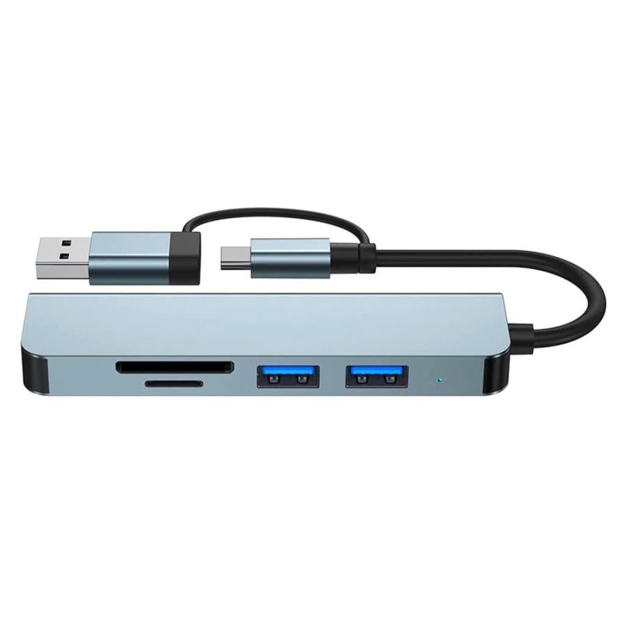 USBハブ Type-Cハブ 両用 5in1 USB3.0 USB2.0 SDカードリーダー microSD 変換 アダプタ 変換ケーブル タイプC ノートPC Chromebook ...