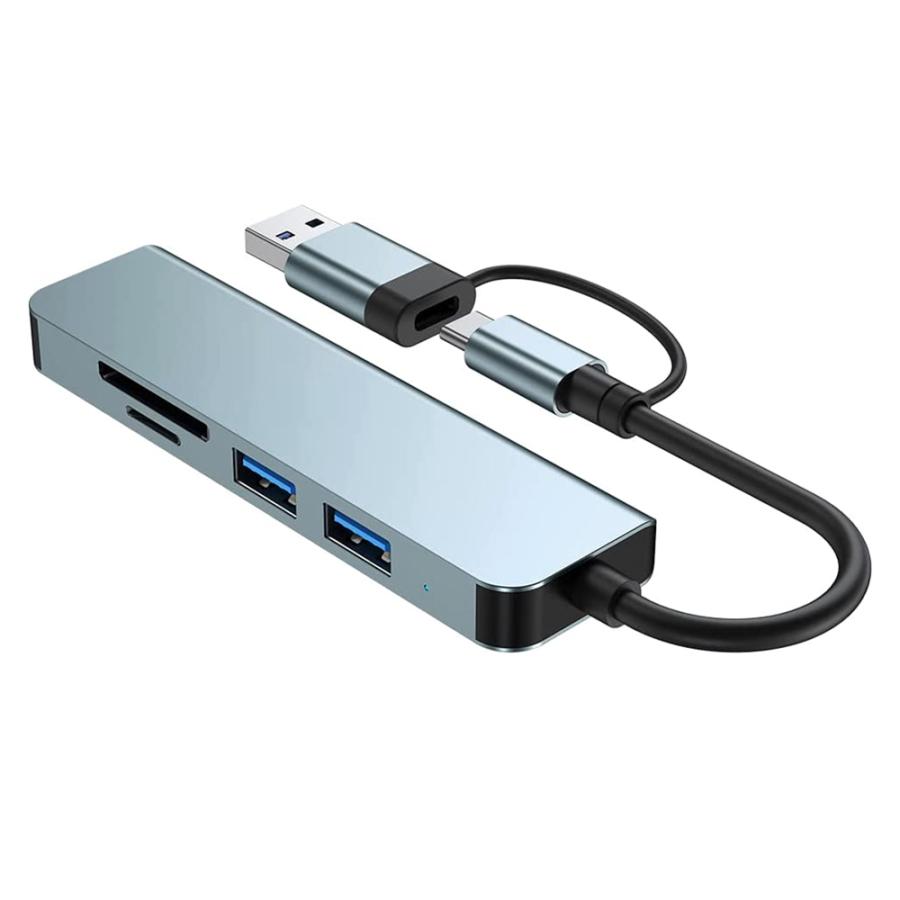 USBハブ Type-Cハブ 両用 5in1 USB3.0 USB2.0 SDカードリーダー microSD 変換 アダプタ 変換ケーブル タイプC ノートPC Chromebook ...