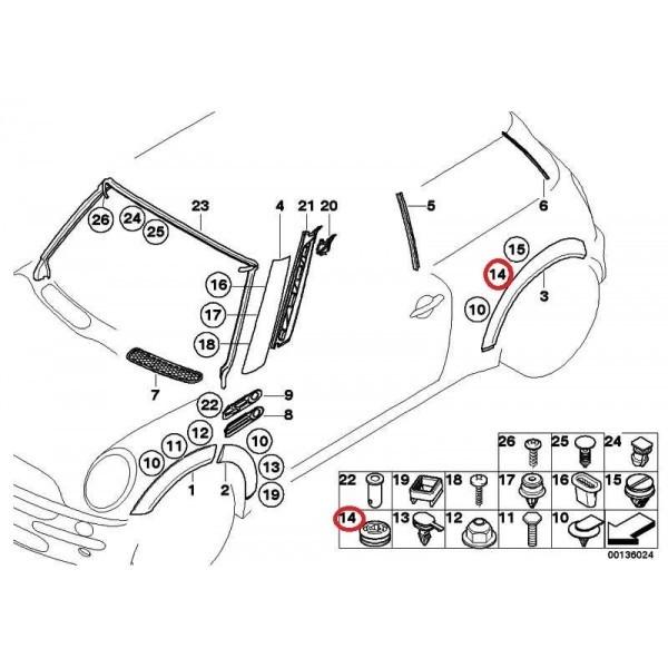 MINI 新品 BMW オーバーフェンダークリップ R50 52 53 純正 51137034022 ポスト投函 : Best Parts ...