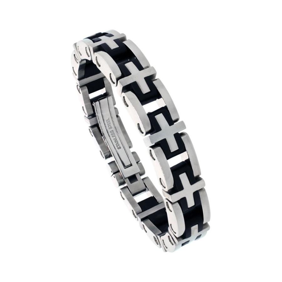 【並行輸入品】Stainless Steel Cross Link Bracelet for Men with Black Rubber ...