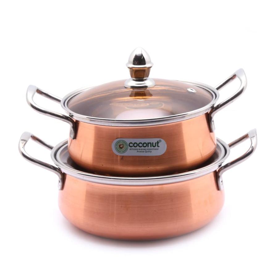 Coconut Royale Copper with Glass Lid Handi/Cookware Set (Stainle 並行輸入品 ...