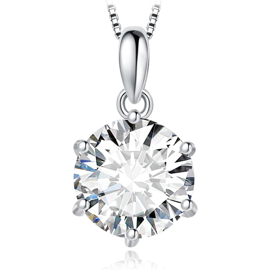 JewelryPalace ラウンド1ct 2ct 3ct モアッサナイトソリティアペンダントネックレス 女性用 クラシック模造ダイヤモンド 925スターリングシルバー 14Kホワイ : D ...