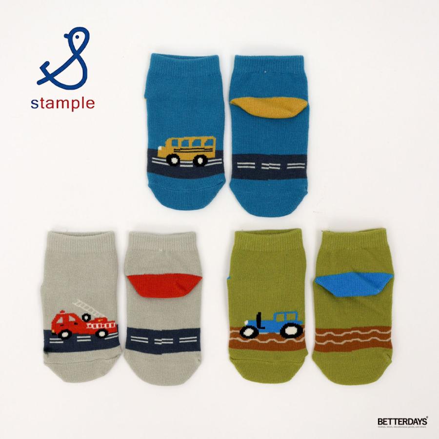 stample 靴下 キッズ スタンプル Stample 長い乗りもの 園児アンクルソックス 3P 3足組 男の子 女の子 子供 保育所 幼稚園 小学生 ベビー13-18cm 73136 ...