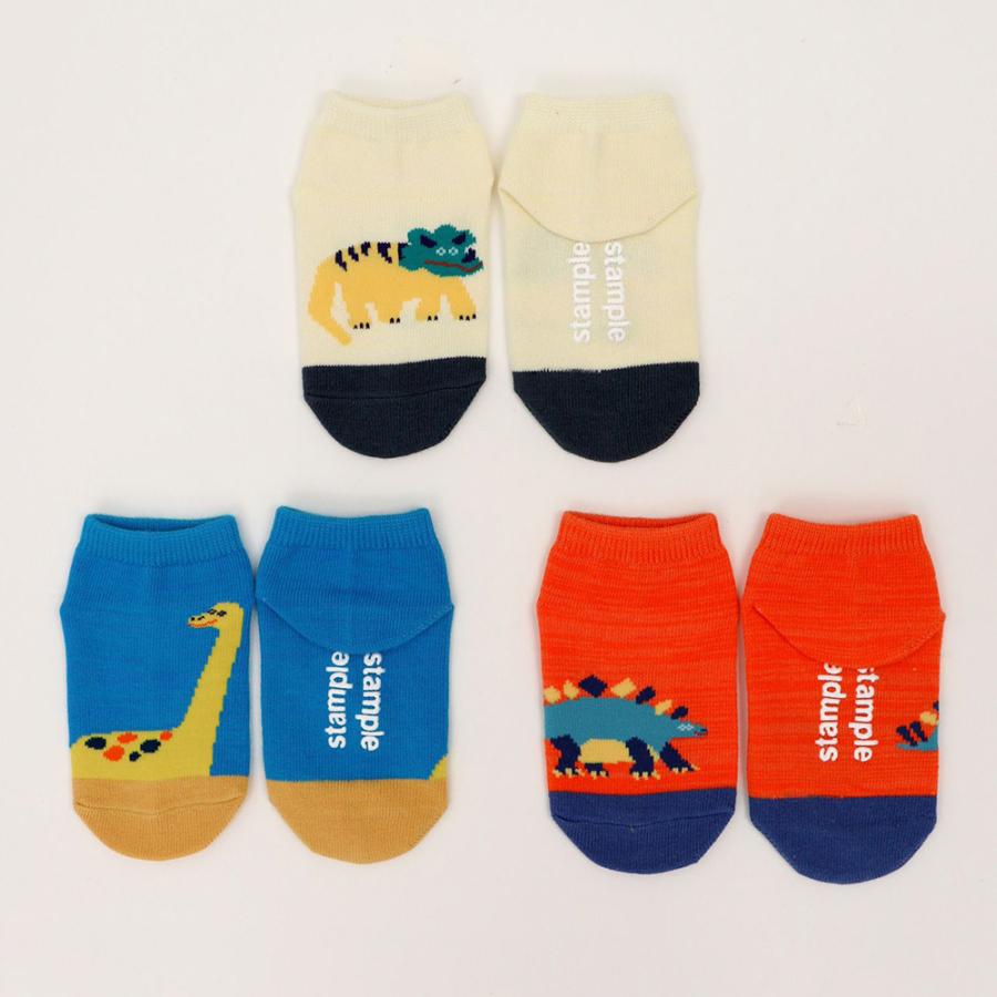 stample（スタンプル） 靴下 キッズ ゆるゆるダイナソー 園児アンクルソックス 3P 3足組 男の子 女の子 子供 保育所 幼稚園 小学生 ベビー13-18cm 73142 ...