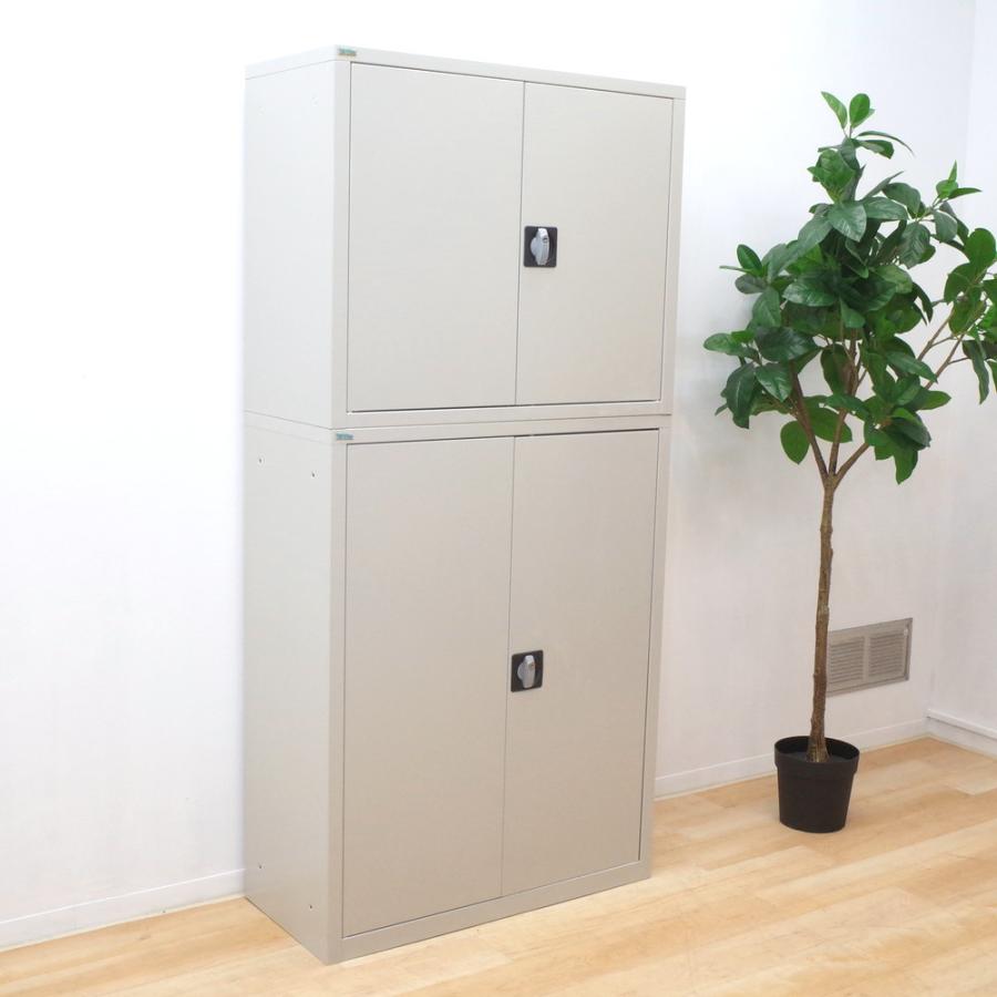 キャビネット チェハ Ceha 上下書庫 両開きタイプ グレー W880 D400 書庫セット ハイキャビネット 収納庫 物置 書類棚 鍵無し KK13816 中古オフィス家具 : 13816 ...
