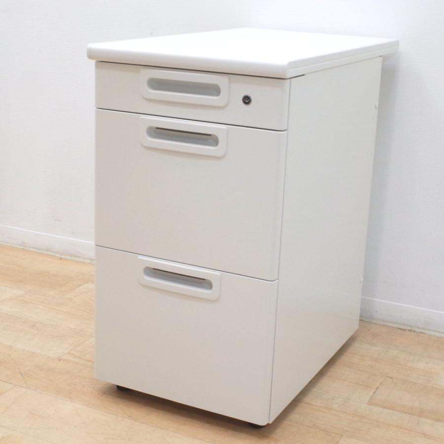 PLUS 脇机 プラス 3段脇机 R2-047A-A3 2024年製 ホワイト W400 D700 H720 引き出し サイドキャビネット 天板 鍵有り KK16649-1 中古オフィス家具 ...