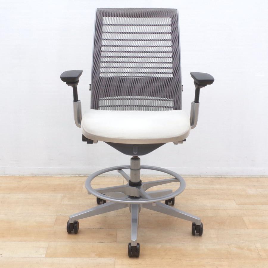 Steelcase オフィスチェア スチールケース Think シンクチェア ハイチェア 肘付オフィスチェア グレー カウンター 椅子 メッシュ KK17721 中古オフィス家具 : ビックリ ...