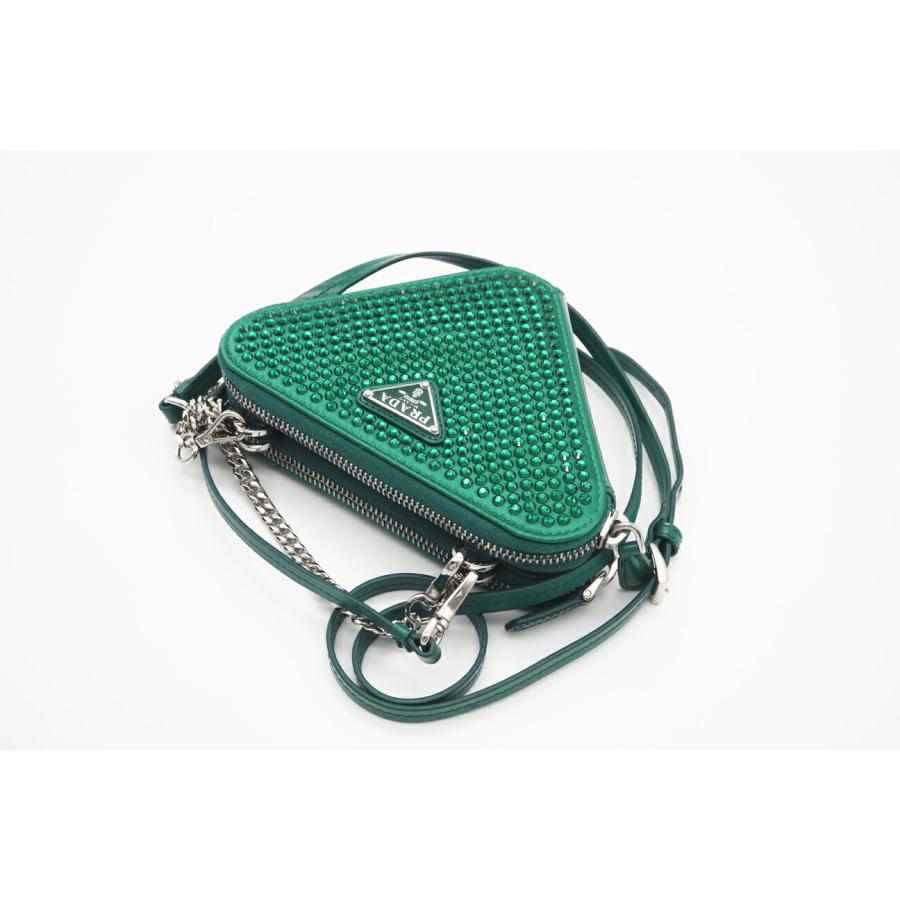 ☆安心の3大保証☆ ABランク ≪PRADA プラダ/ショルダーバッグ≫ 1NR015  ビジューレザー トライアングルミニポーチ グリーン 美品 送料無料 ☆安心の3大保証☆ ABランク ≪PRADA プラダ/ショルダーバッグ