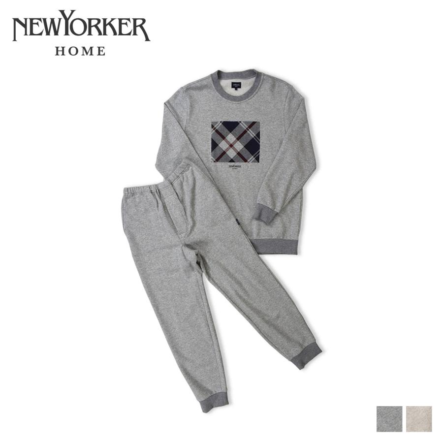 NEWYORKER HOME ニューヨーカーホーム ルームウェア 部屋着 パジャマ セットアップ ナイトウェア メンズ クルーネック RELAX WEAR ライト グレー ベージュ ...