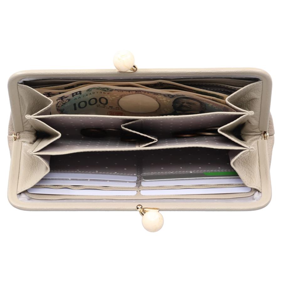 perche（ペルケ） 長財布 レディース 本革 がま口 ドット ベージュ 08