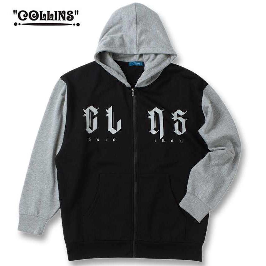 大きいサイズ メンズ COLLINS 裏起毛 配色 フルジップ パーカー + 半袖 Tシャツ オートミール × ブラック 1258-4310-1 3L 4L 5L 6L 8L 大きいサイズ メンズ COLLINS 裏起毛 配色 フルジップパーカー+半袖T