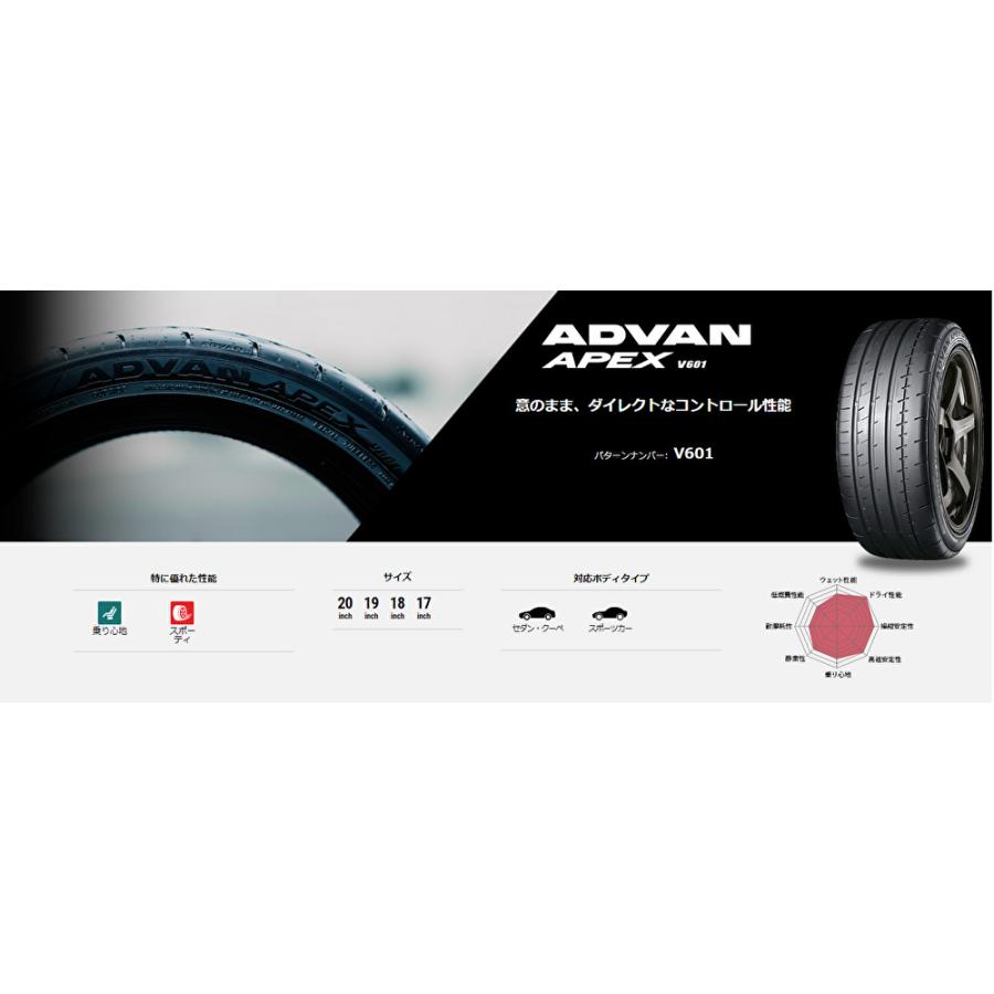 ヨコハマ ADVAN APEX V601 アドバン エイペックス ブイロクマルイチ 225/45R17 94Y XL スポーツタイヤ 1本価格 2本以上ご注文にて送料無料 :ADVAN ...