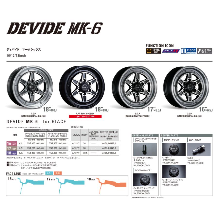 SSR DEVIDE MK-6 LIMITED EDITION 200系 ハイエース 6.5J-17 +38 6H139.7 フラットブラックポリッシュ & トーヨー オープンカントリー A ...