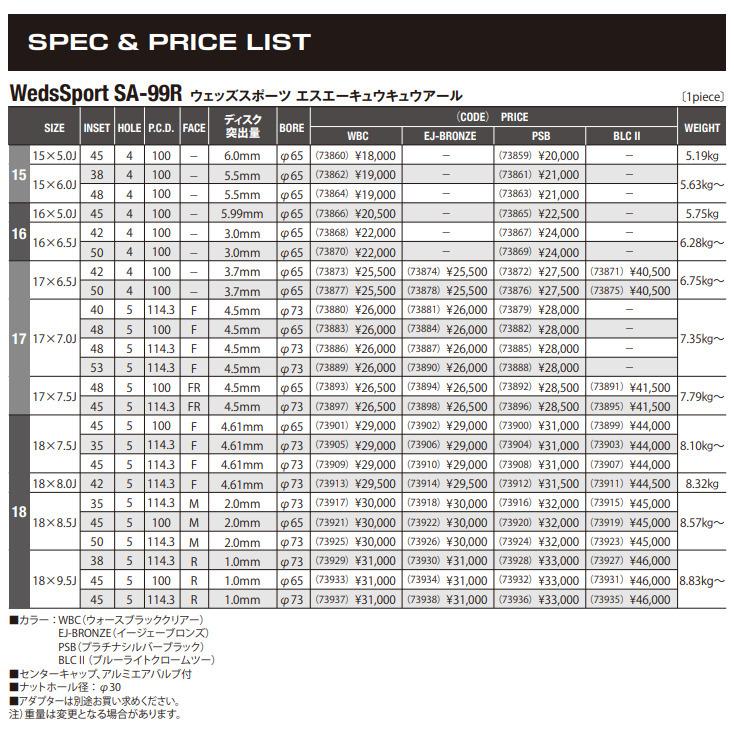 WEDS WedsSport ウェッズスポーツ SA-99R 8.5J-18 +45 5H100 イージェーブロンズ EJ-BRONZE 日本製 4本SET 送料無料 : ビッグラン市毛 ...