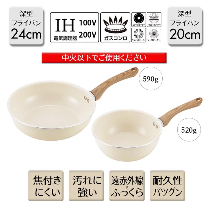 セラミック フライパン セラミックフライパン 白 軽い 深型 おしゃれ 玉子焼き 焦げ目 焦げ付かない 遠赤外線 ガス 直火 IH 20cm 22cn 24cm 26cm : k-110 ...