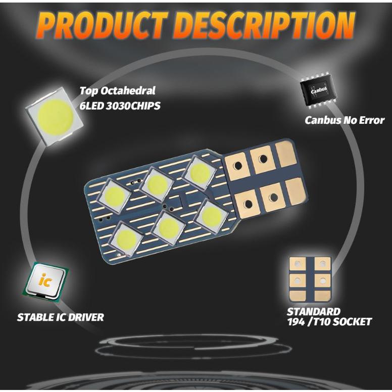 T10 LED バルブ 6LED 片面照射 led 5 ルームランプ ナンバー灯 ポジション灯 : t10-6-12v : ビネット - 通販 - Yahoo!ショッピング