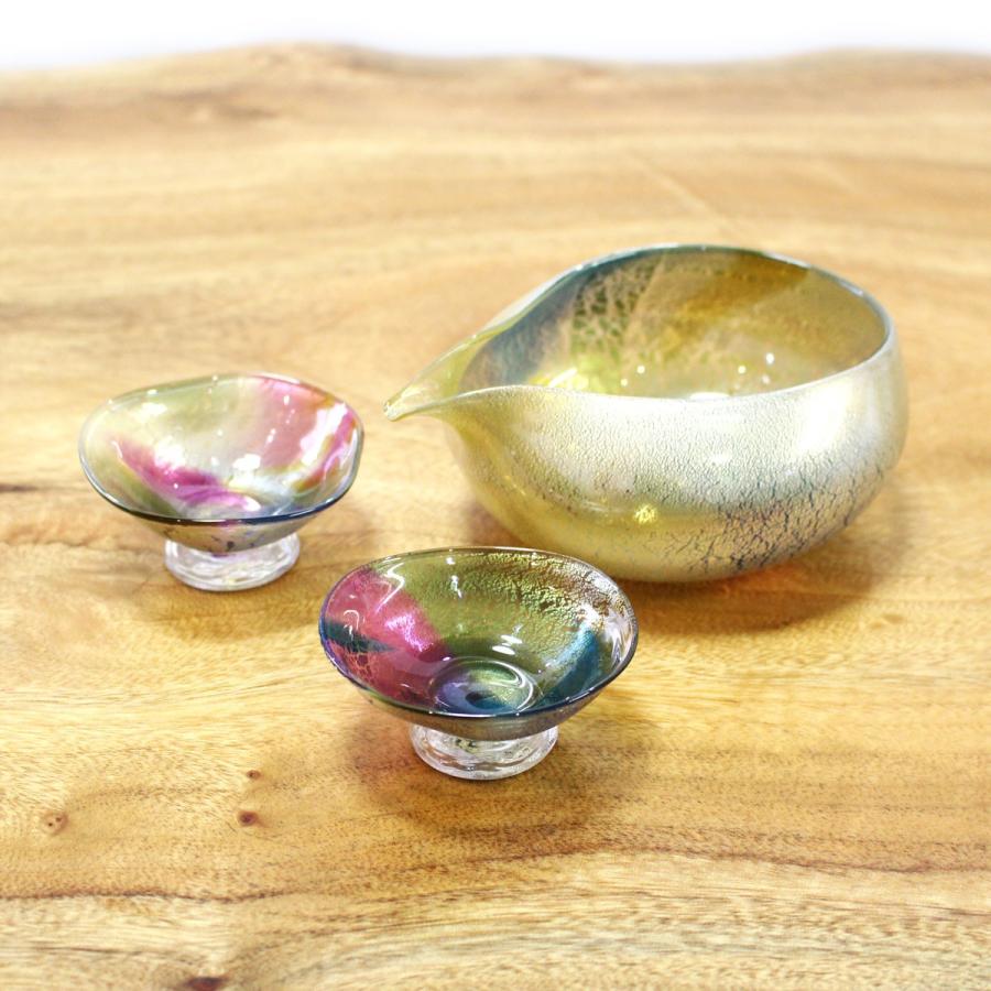 glass calico グラスキャリコ ハンドメイド ガラス酒器 earth (アース) 雅 (みやび) 冷酒器セット (片口・ぐい呑 2個 ...