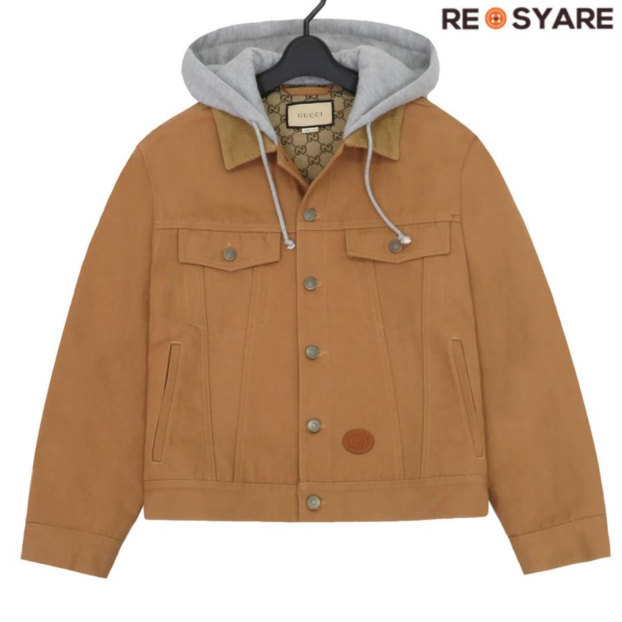 GUCCI 美品 グッチ 2023SS 713883 GG インターロッキング パッチ 裏GGキャンバス スウェット フード コーデュロイ ...