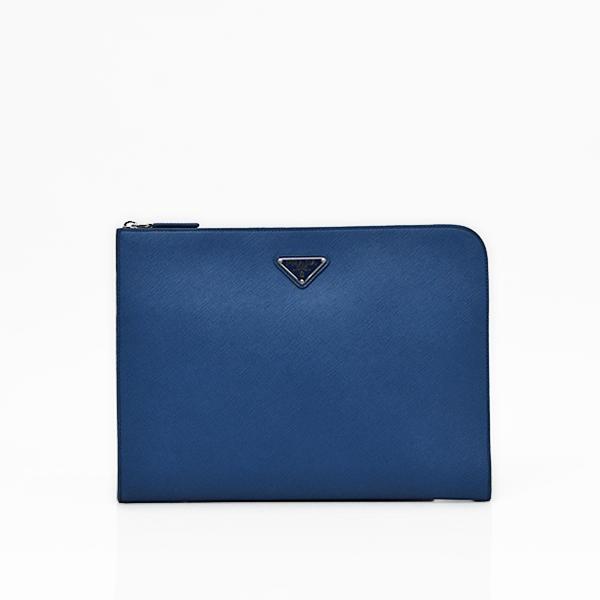 PRADA プラダ アウトレット SAFFIANO TRAVEL オールレザー ドキュメントケース クラッチバッグ ポーチ ブルー系 [メンズ ...