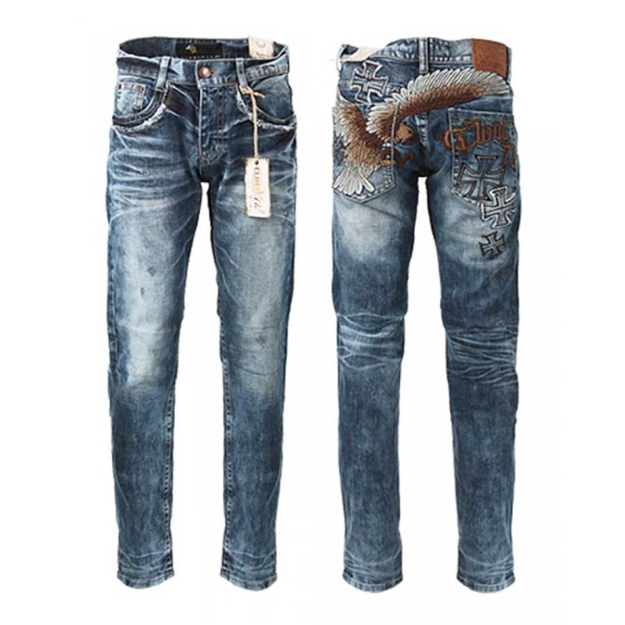 ストレッチ デニム インポート クラウド72 CLOUD72 #648 A品 テーパード 大きいサイズ ワシ イーグル ブリーチ加工 刺繍 高級感 safari 3803mb003 ...
