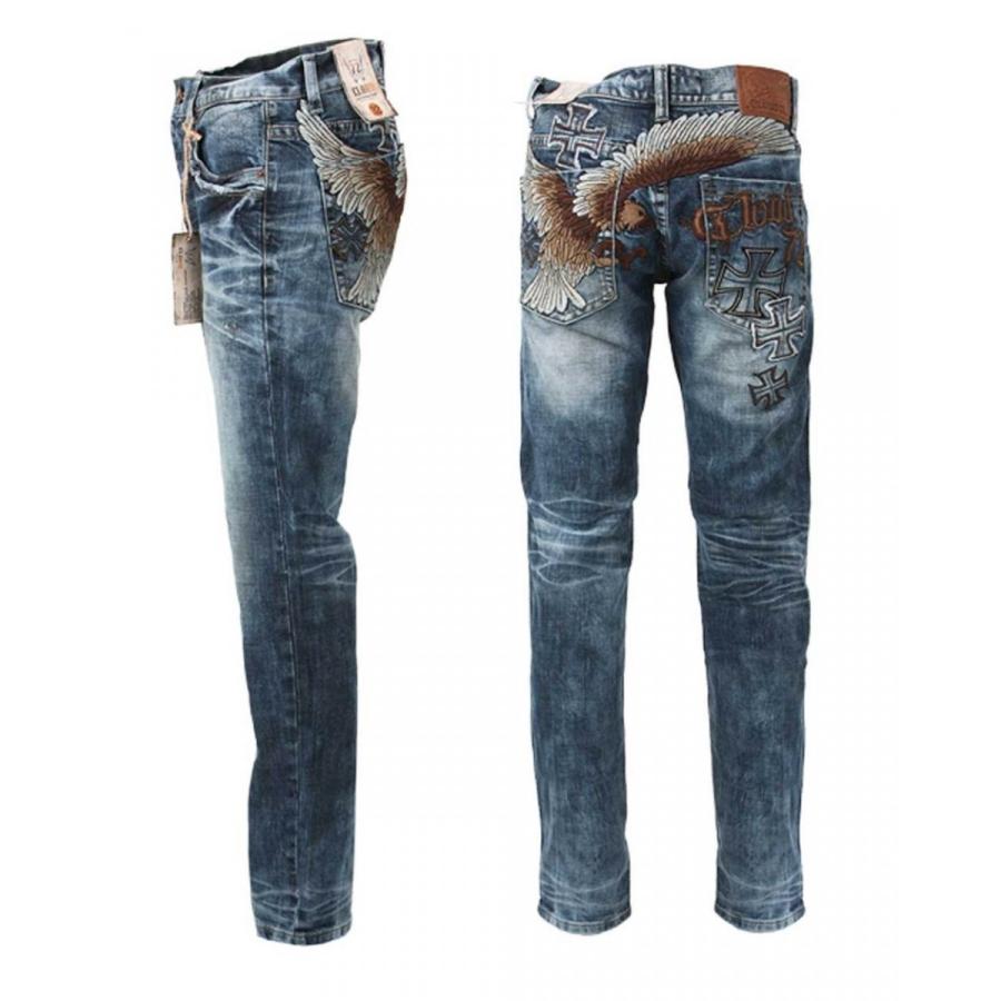 ストレッチ デニム インポート クラウド72 CLOUD72 #648 A品 テーパード 大きいサイズ ワシ イーグル ブリーチ加工 刺繍 高級感 safari 3803mb003 ...