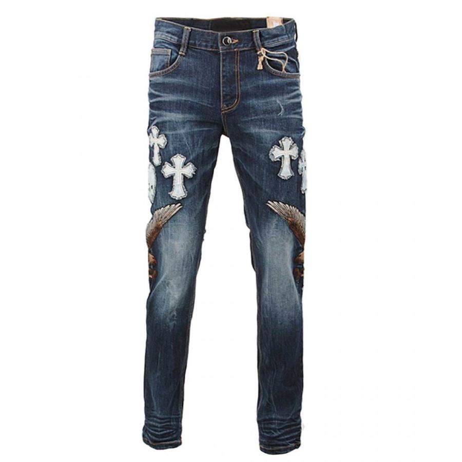 ストレッチ デニム インポート クラウド72 CLOUD72 A品 メンズ ジーンズ ストレート #693 ワシ イーグル スカル ワッペン 刺繍 高級感 バイカー safari UOMO ...