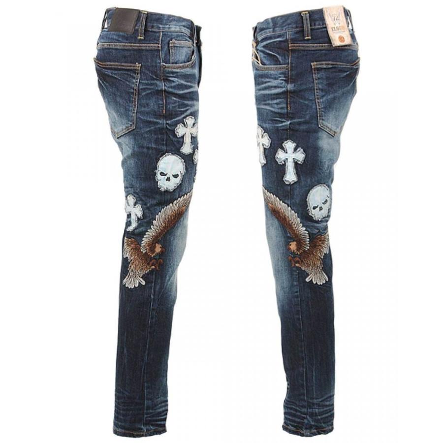 ストレッチ デニム インポート クラウド72 CLOUD72 A品 メンズ ジーンズ ストレート #693 ワシ イーグル スカル ワッペン 刺繍 高級感 バイカー safari UOMO ...