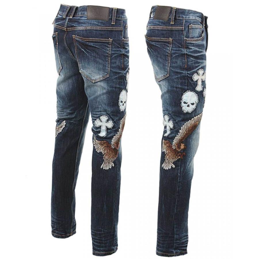 ストレッチ デニム インポート クラウド72 CLOUD72 A品 メンズ ジーンズ ストレート #693 ワシ イーグル スカル ワッペン 刺繍 高級感 バイカー safari UOMO ...
