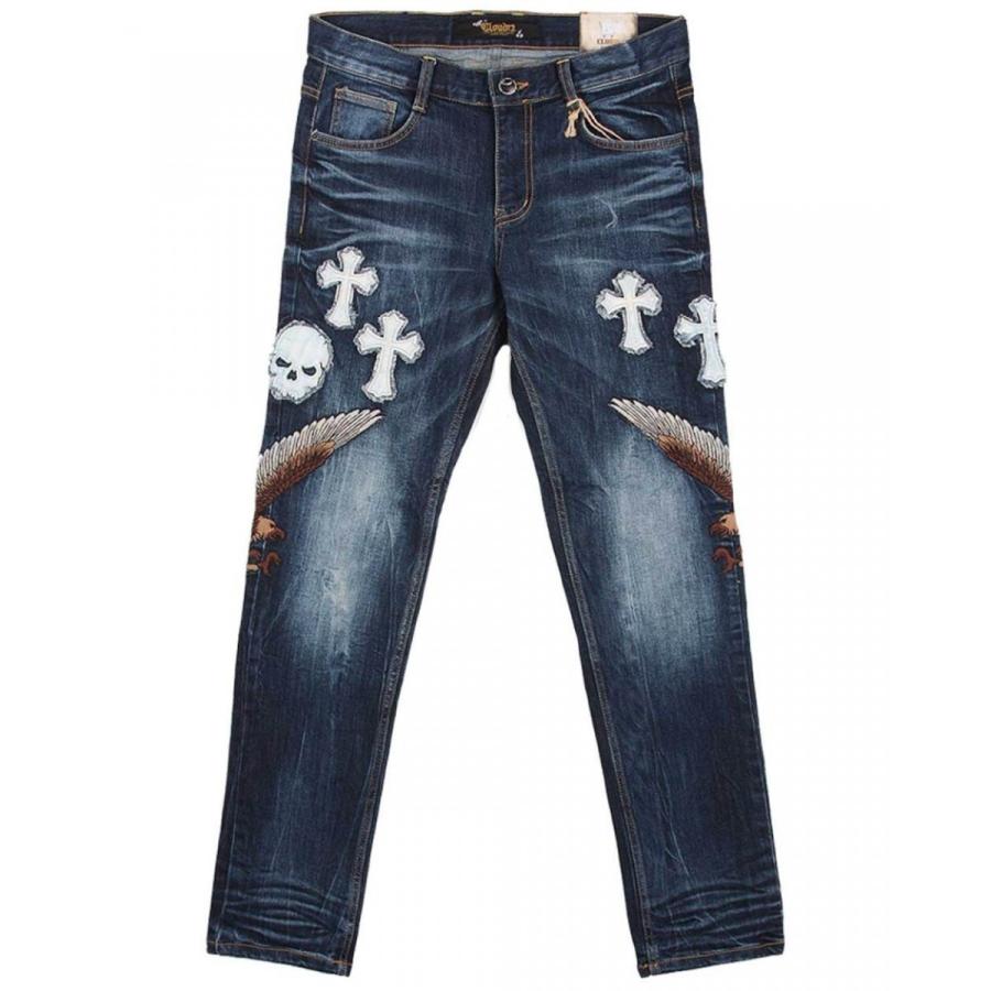 ストレッチ デニム インポート クラウド72 CLOUD72 A品 メンズ ジーンズ ストレート #693 ワシ イーグル スカル ワッペン 刺繍 高級感 バイカー safari UOMO ...