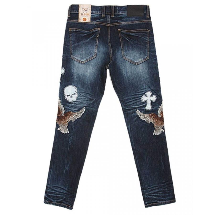 ストレッチ デニム インポート クラウド72 CLOUD72 A品 メンズ ジーンズ ストレート #693 ワシ イーグル スカル ワッペン 刺繍 高級感 バイカー safari UOMO ...