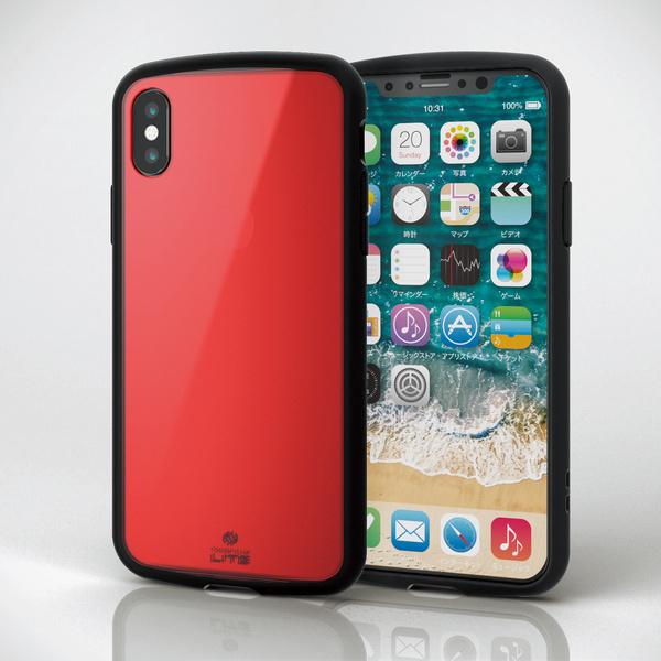 ELECOM iPhone XS,iPhone X TOUGH SLIM LITE クリアレッド 側面に弾力性のあるTPU素材を背面に高硬度8Hのポリカーボネート素材を使用 PM ...