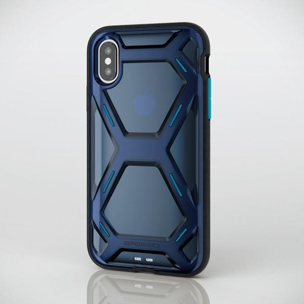 ELECOM iPhoneXS iPhoneX ケース 衝撃吸収 落下時の衝撃から本体を守る ZEROSHOCK トリプルハイブリッド ?画面保護フィルム付 ブルー PM ...