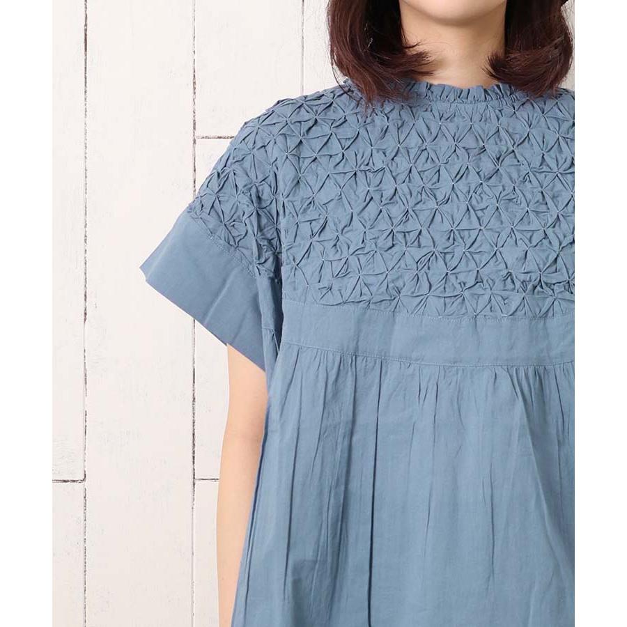 Bleu Bleuet セール ブラウス チュニック トップス レディース おしゃれ インド綿 半袖 涼しい コーデ ギフト プレゼント スモッキングフリルブラウス : ブルーブルーエ ...