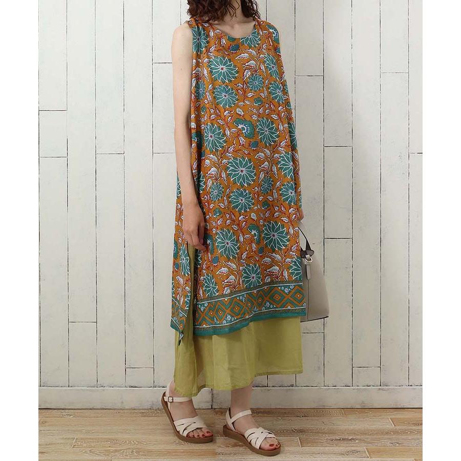 Bleu Bleuet ワンピース レディース ロング ノースリーブ インド綿 エスニック アジアン 柄 hb おしゃれ コットン プレゼント 袖なしフラワーワンピース : ブルーブルーエ ...