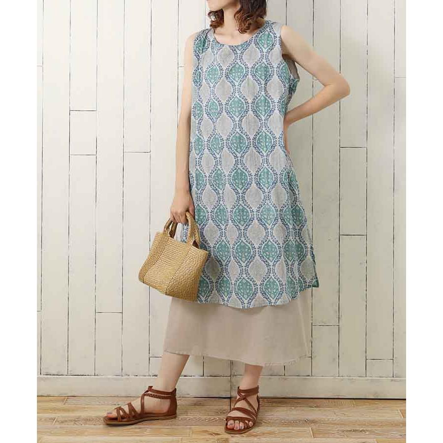 Bleu Bleuet セール ワンピース レディース ロング ミモレ丈 レイヤード ノースリーブ インド綿 エスニック おしゃれ コーデ ギフト 袖なしオリエンタル柄ワンピース : ブルーブ ...