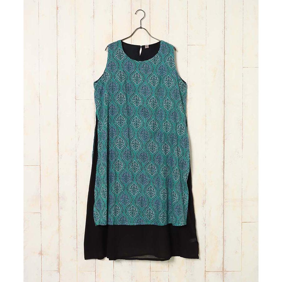 Bleu Bleuet セール ワンピース レディース ロング ミモレ丈 レイヤード ノースリーブ インド綿 エスニック おしゃれ コーデ ギフト 袖なしオリエンタル柄ワンピース : ブルーブ ...