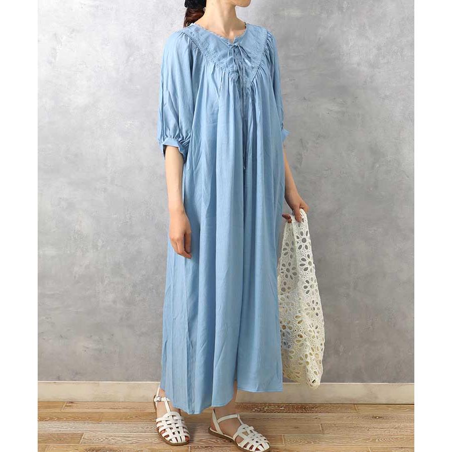 Bleu Bleuet ワンピース レディース ロング 半袖 無地 おしゃれ 春夏 コーデ ギフト プレゼント le petaleレースアップワンピース : ブルーブルーエYahoo!店 ...