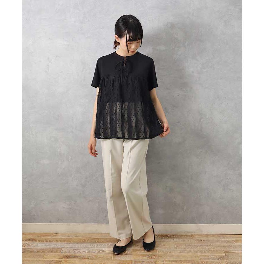 Bleu Bleuet Tシャツ トップス カットソー レディース 半袖 透け感 フリル ドット おしゃれ 白 夏 コーデ プレゼント le petaleドビーフリル切り替えTシャツ : ブ ...