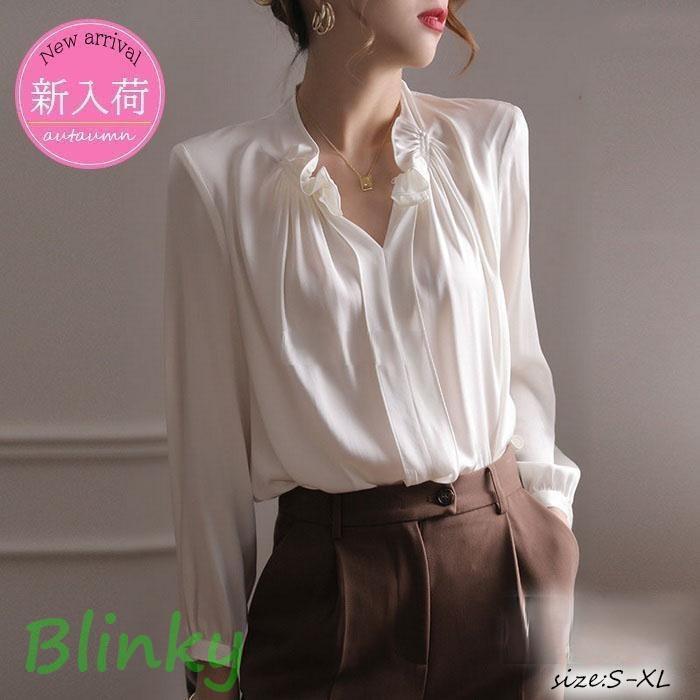 ブラウス レディース 40代 春夏秋 長袖トップス オシャレブラウス 白