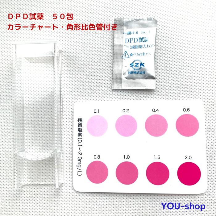 DPD試薬 50回分 残留塩素測定用 粉末タイプ カラーチャート1枚・角形比色管1個付き : 浄化用機剤の専門店 YOU-shop.net - 通販 - Yahoo!ショッピング