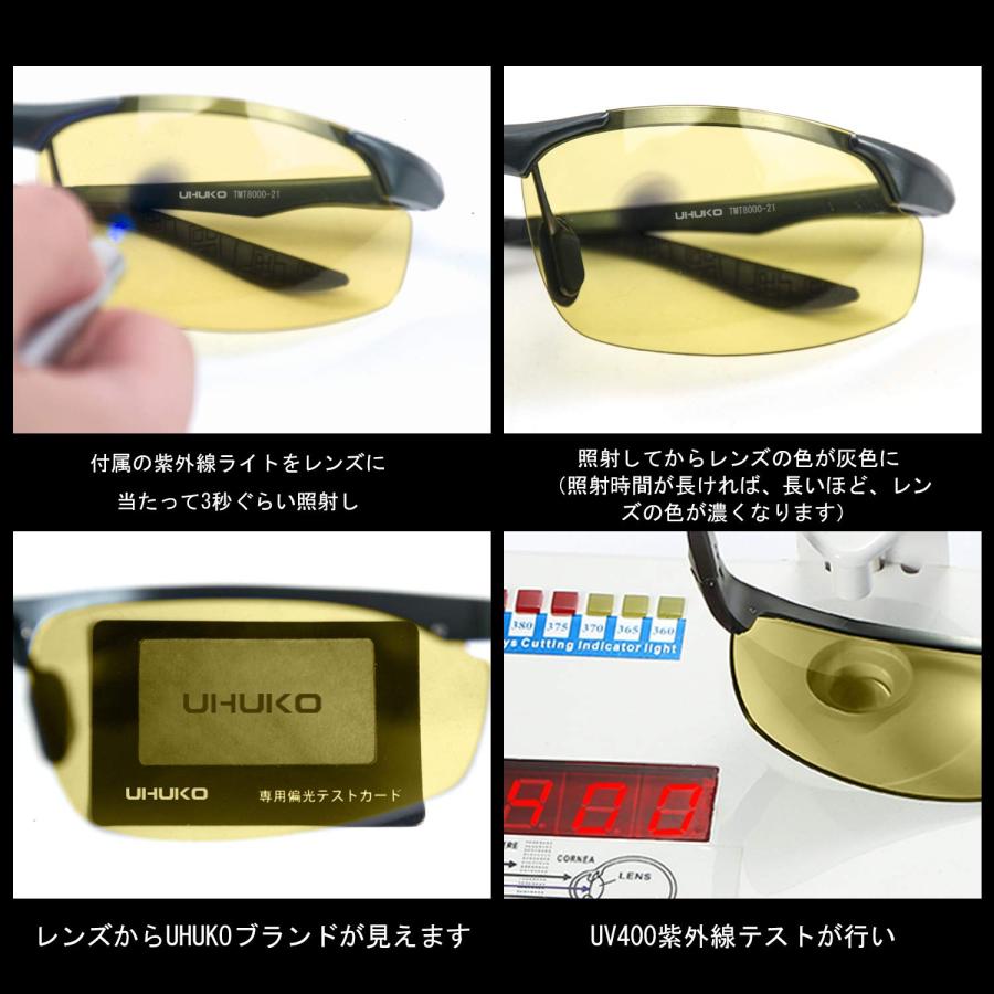 [UHUKO] 調光サングラス 夜間増光 偏光サングラス [昼夜兼用/快速調光/紫外線カット/超軽量]紫外線感知 調光レンズ スポーツサングラスUV4 : BLSグループ - 通販 ...