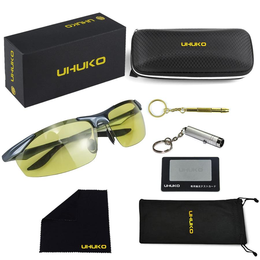 [UHUKO] 調光サングラス 夜間増光 偏光サングラス [昼夜兼用/快速調光/紫外線カット/超軽量]紫外線感知 調光レンズ スポーツサングラスUV4 : BLSグループ - 通販 ...